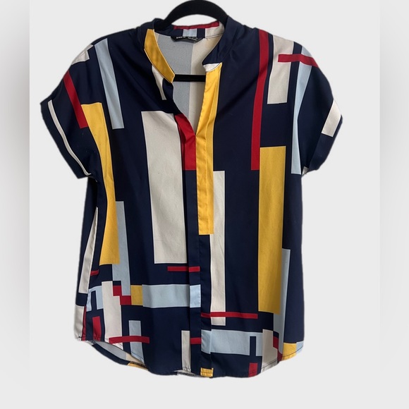 Tops | Geo Print Notch Neck Blouse | Poshmark